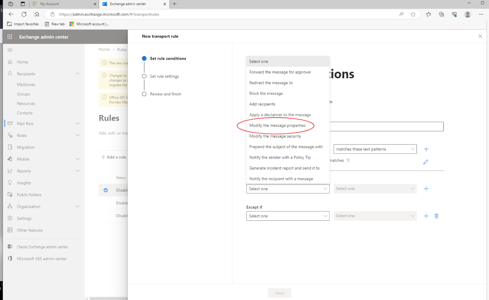Creating custom rules for the new Microsoft 365 portal