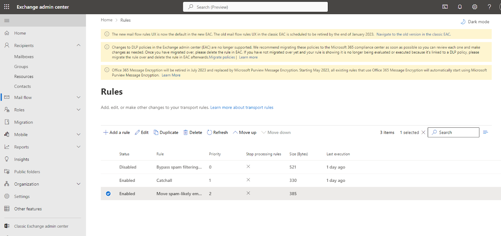 Creating custom rules for the new Microsoft 365 portal