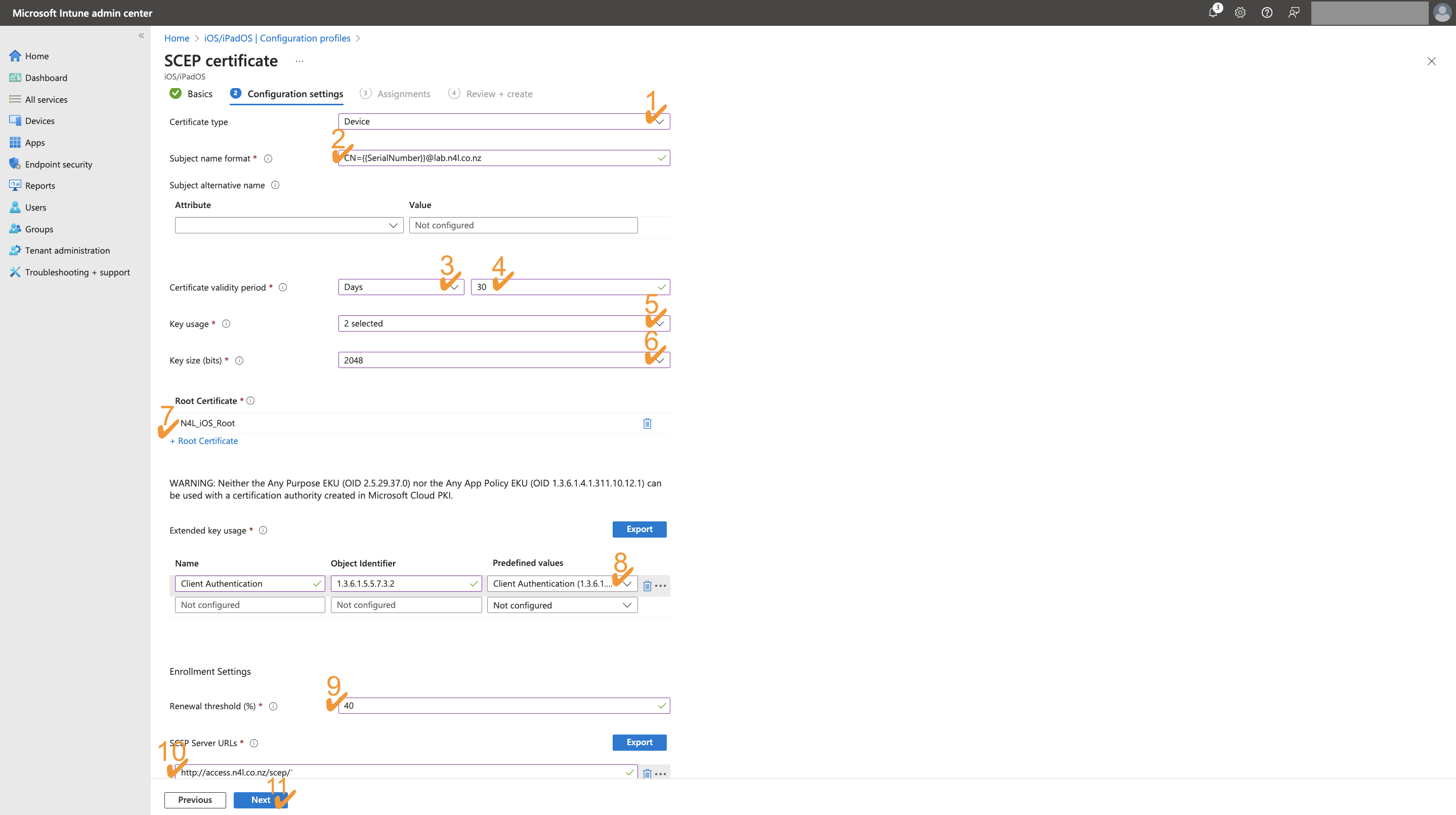 iOS SCEP enrolment via Microsoft Endpoint Manager