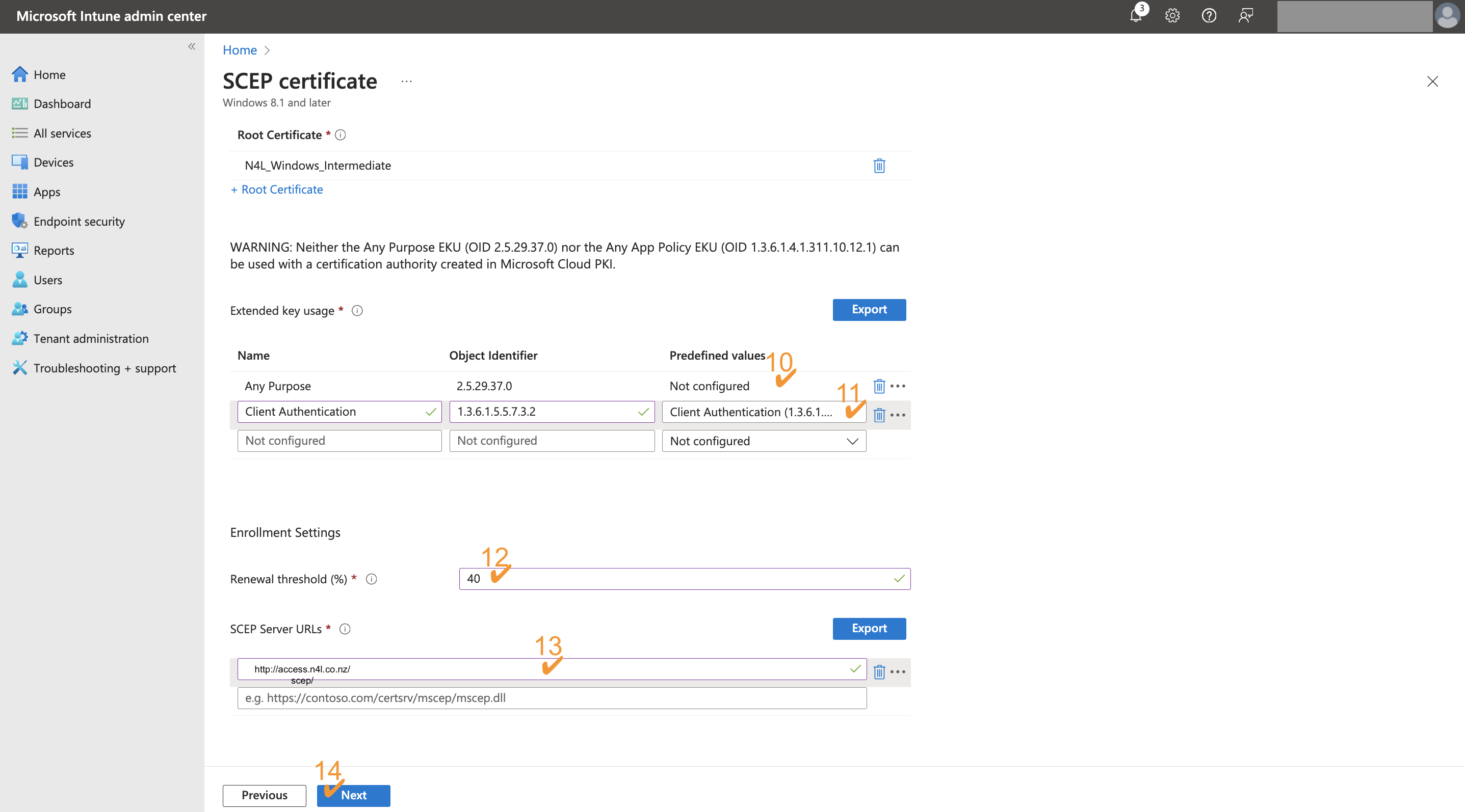 Cloudpath - SCEP enrolment via Microsoft Endpoint Management (formerly Intune)