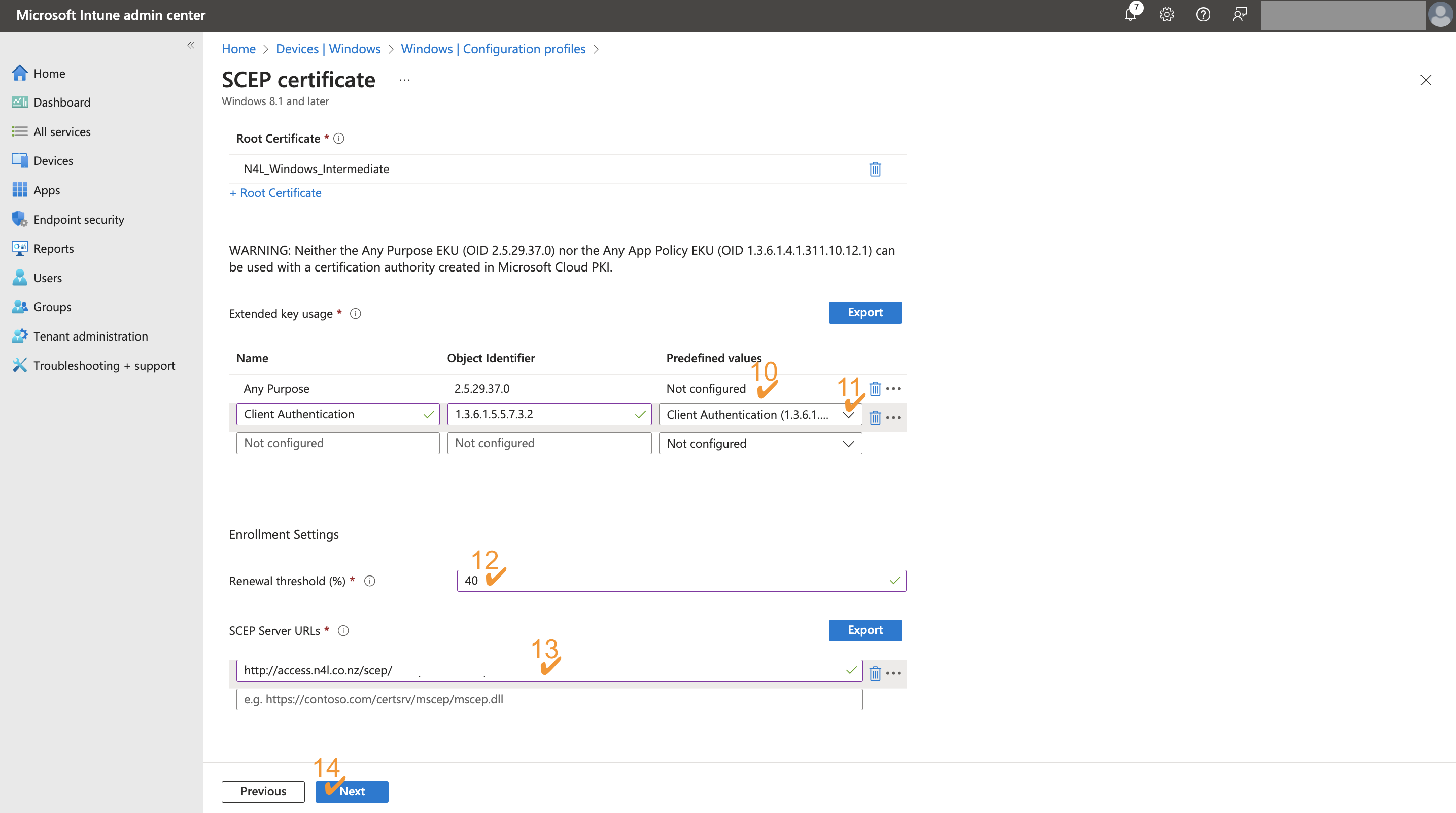 Windows SCEP enrolment via Microsoft Endpoint Management (formerly Intune)